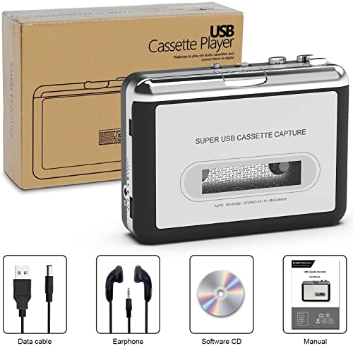 Cassette Player, Cassette Tape to MP3 CD Converter Via USB, Convert Walkman Tape Cassette to MP3 Format, Compatible with Laptop and PC