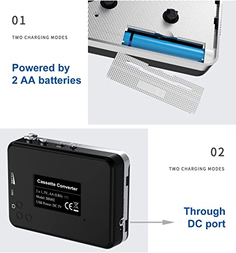 Cassette Player, Cassette Tape to MP3 CD Converter Via USB, Convert Walkman Tape Cassette to MP3 Format, Compatible with Laptop and PC