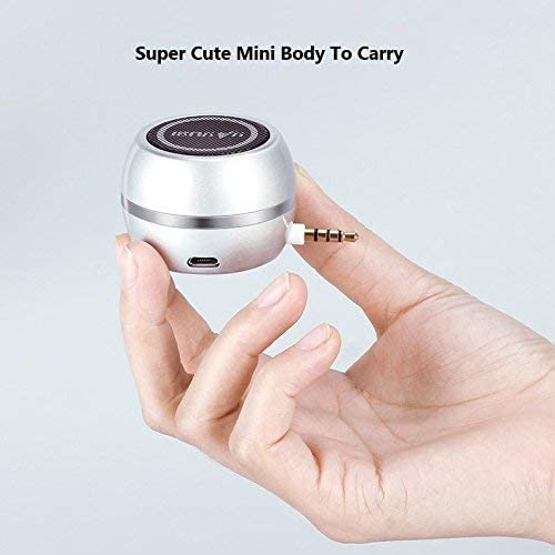 Mini Speaker with 3.5mm Aux Input Jack, 3W Loud Portable Speaker for iPhone iPod iPad Cellphone Tablet Laptop, with USB Rechargeable Battery, Gift Choice for Kids, Silver