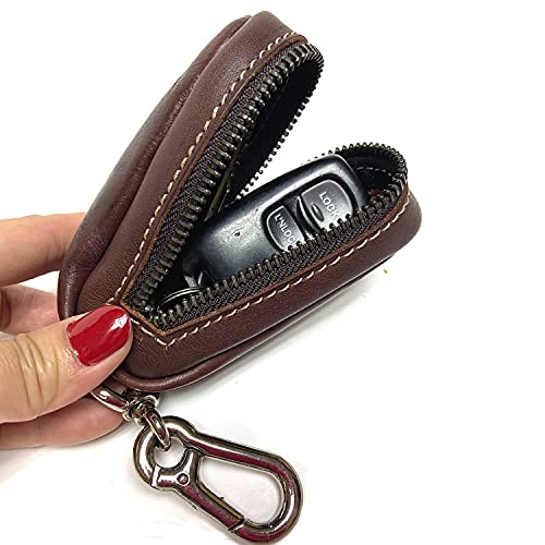 RARESTAN leather key holder,leather key case, genuine leather key pouch for keychain,leather car smart key pouch (Coffee)
