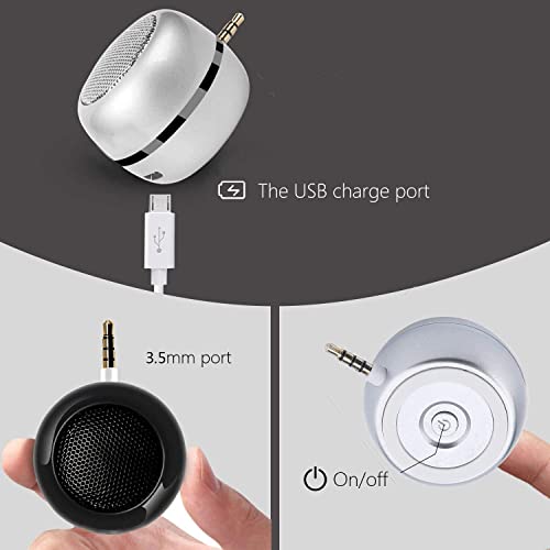 Mini Speaker with 3.5mm Aux Input Jack, 3W Loud Portable Speaker for iPhone iPod iPad Cellphone Tablet Laptop, with USB Rechargeable Battery, Gift Choice for Kids, Silver