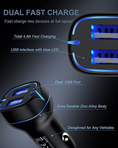 Phone Car Charger, Dual Port Cigarette Lighter Adapter + 2Pack-3FT Lightning Cables Fast Charging for iPhone 14 13 12 Pro Max Mini 11Pro 10 SE X XR XS Max 8, Lightening Wire 3FT + Car Phone Cargador