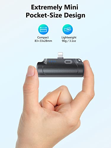 Abnoys Portable-Charger-Power-Bank - 8000mAh Mini Power Bank Ultra Compact Portable Phone Charger Battery Pack Compatible with iPhone Comes with a Type-C Conversion Interface (Black)