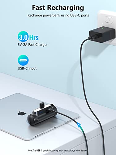 Abnoys Portable-Charger-Power-Bank - 8000mAh Mini Power Bank Ultra Compact Portable Phone Charger Battery Pack Compatible with iPhone Comes with a Type-C Conversion Interface (Black)