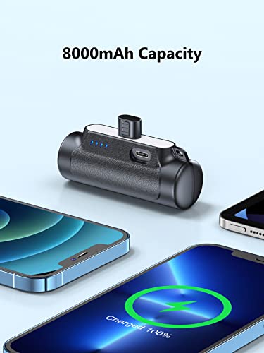 Abnoys Portable-Charger-Power-Bank - 8000mAh Mini Power Bank Ultra Compact Portable Phone Charger Battery Pack Compatible with iPhone Comes with a Type-C Conversion Interface (Black)