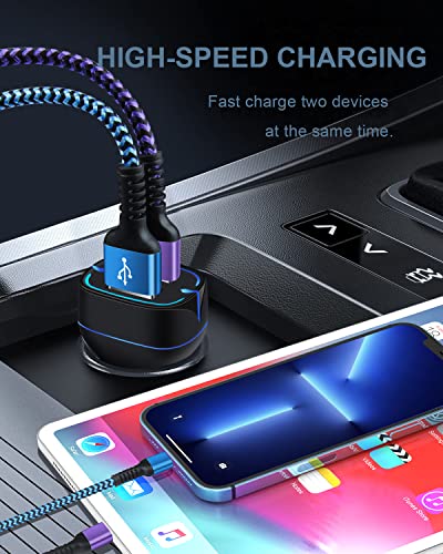 Phone Car Charger, Dual Port Cigarette Lighter Adapter + 2Pack-3FT Lightning Cables Fast Charging for iPhone 14 13 12 Pro Max Mini 11Pro 10 SE X XR XS Max 8, Lightening Wire 3FT + Car Phone Cargador