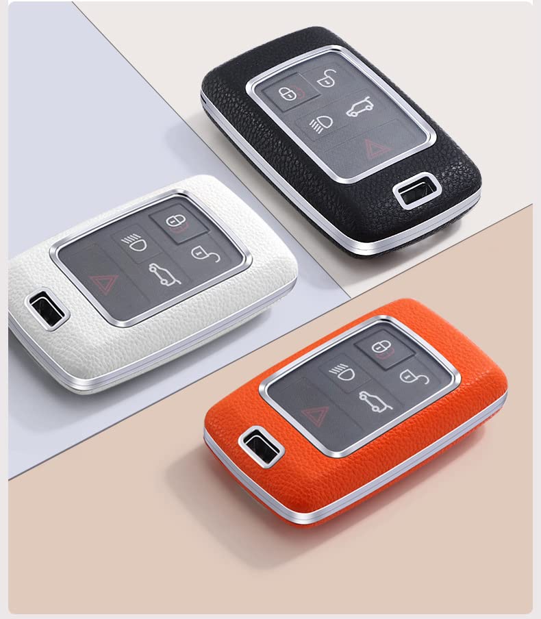 SANRILY PC+Leather Key Fob Cover for Jaguar XF 2021 and for Land Range Rover Discovery Rover Sport 2018 2019 Keyless Smart Key Case Shell with Keychain Pink