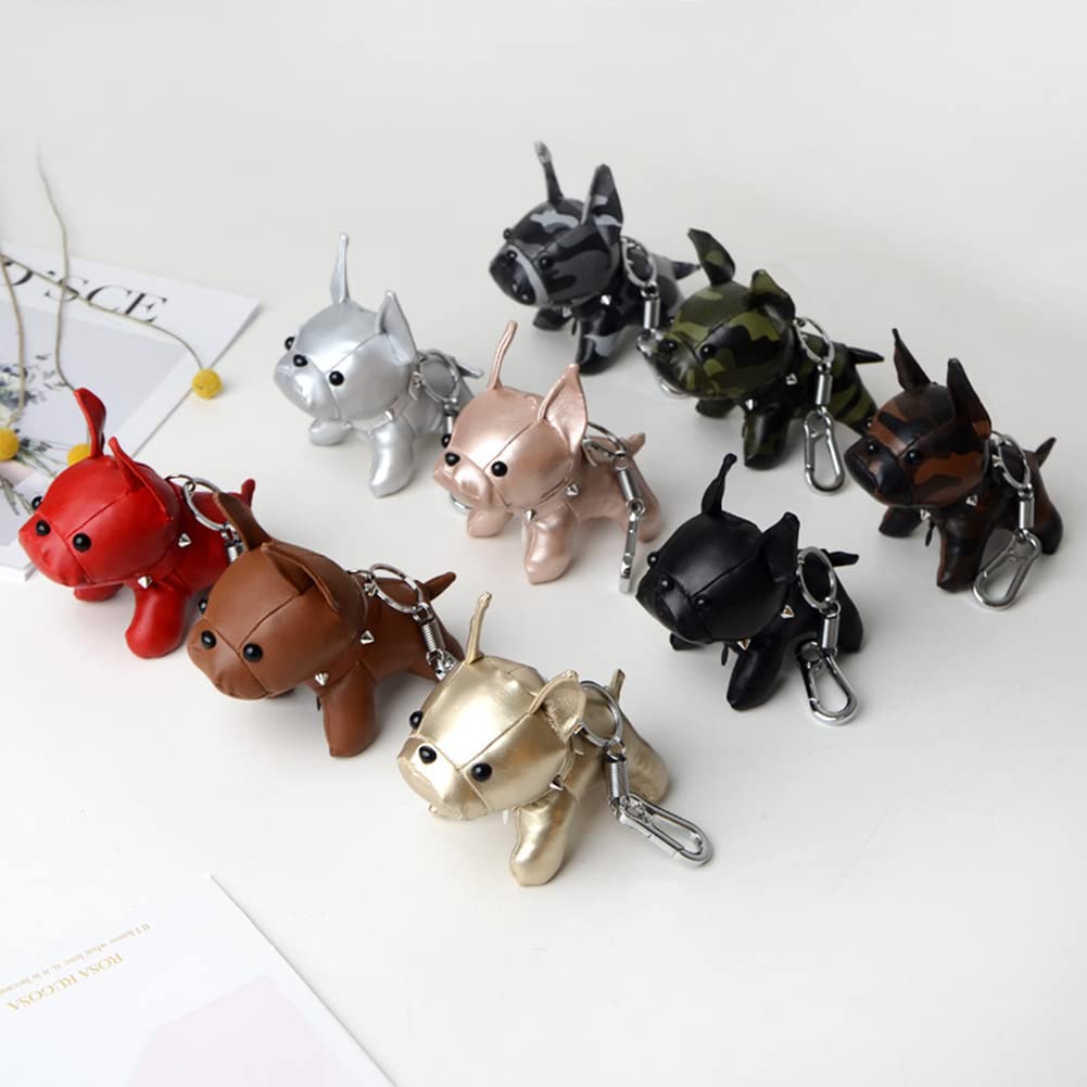 SEADEAR French Bulldog Keychain, PU Leather Dog Keychain with Metal Ring Car Key Ring Pendant Bag Pendant Car Pendant fit for Wallet Handbag Backpack Yellow
