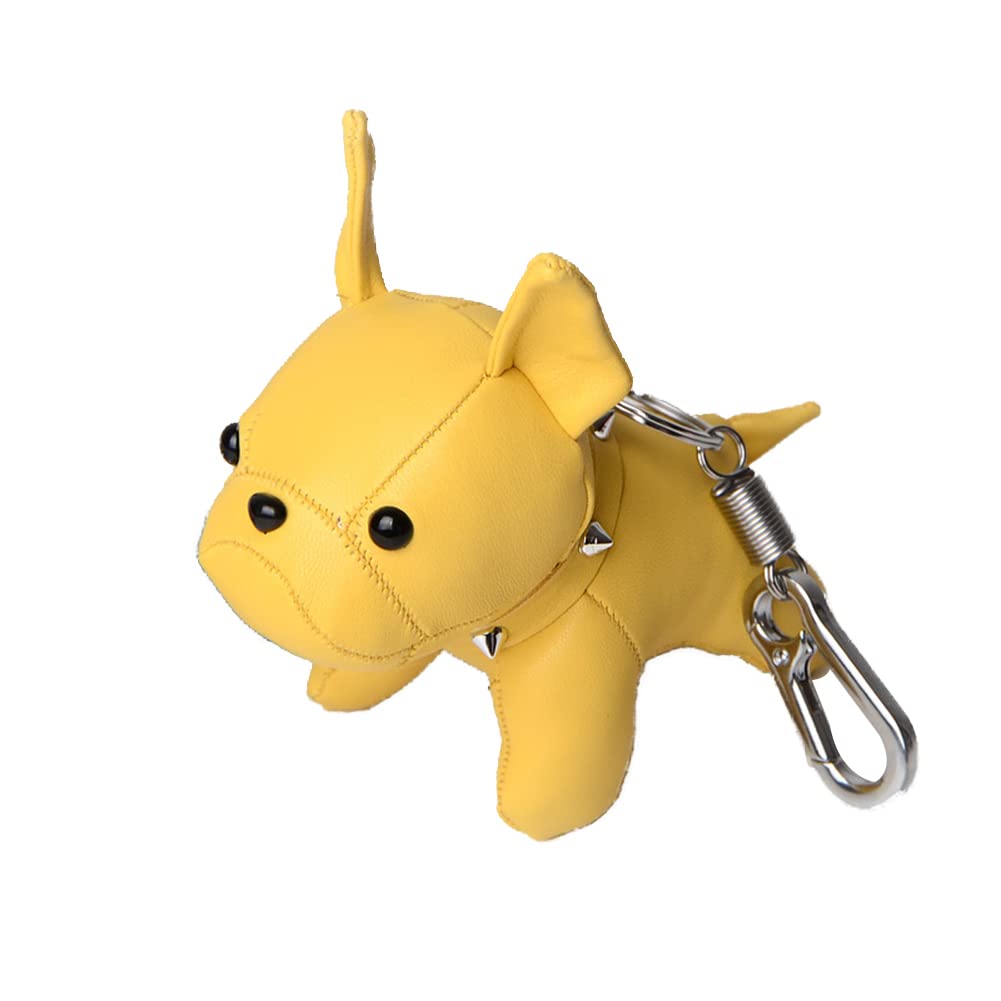SEADEAR French Bulldog Keychain, PU Leather Dog Keychain with Metal Ring Car Key Ring Pendant Bag Pendant Car Pendant fit for Wallet Handbag Backpack Yellow