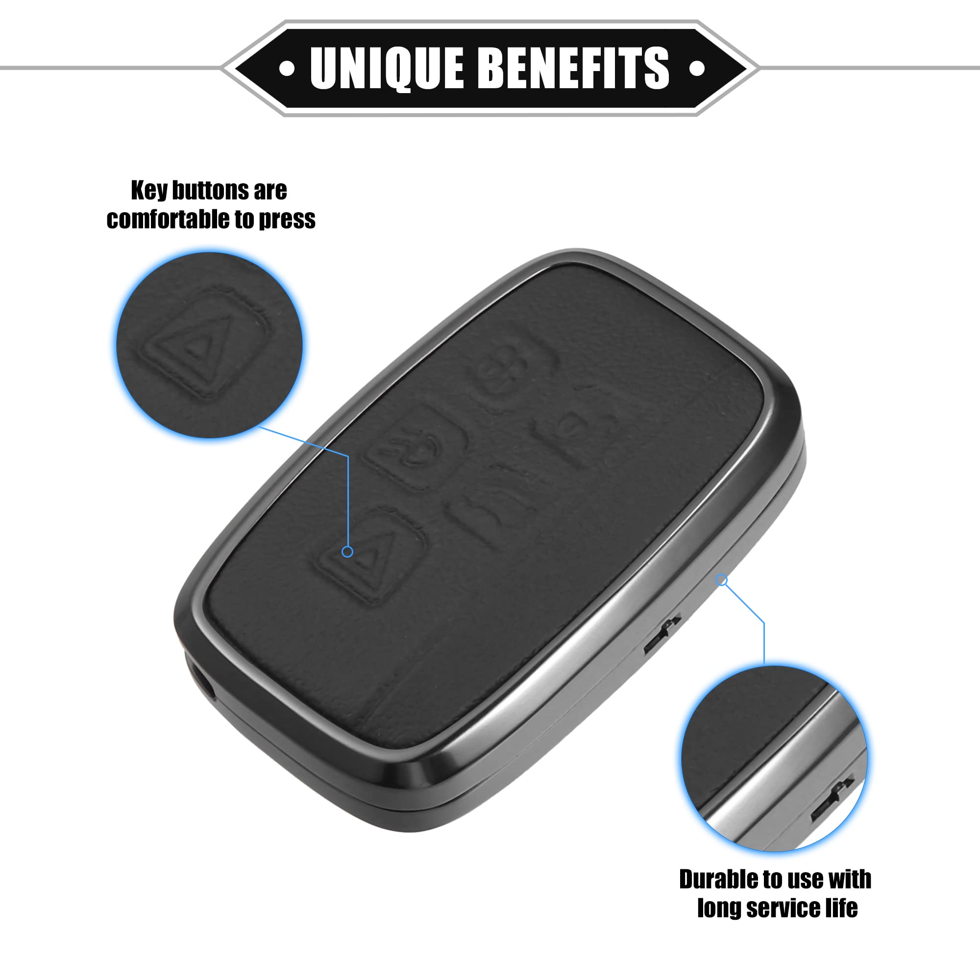 VekAuto Car Smart Key Fob Case Kit Compatible for Jaguar F-Type, Protective Faux Leather Black Keyless Entry Remote Cover with Key Chain