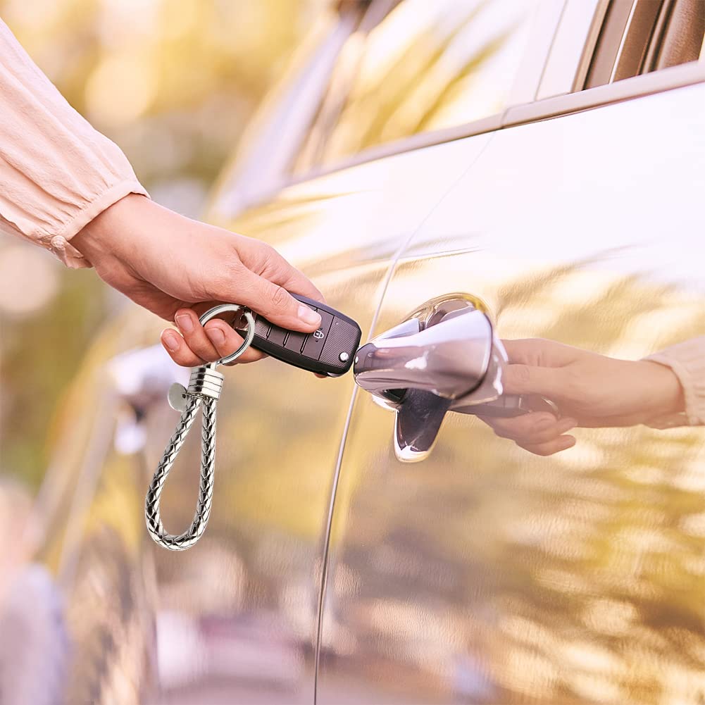 SEADEAR Braided Leather Keychain 10PCS Random Color Weave PU Key Pendant Car Key Ring Accessories for Car Key Purse Bag