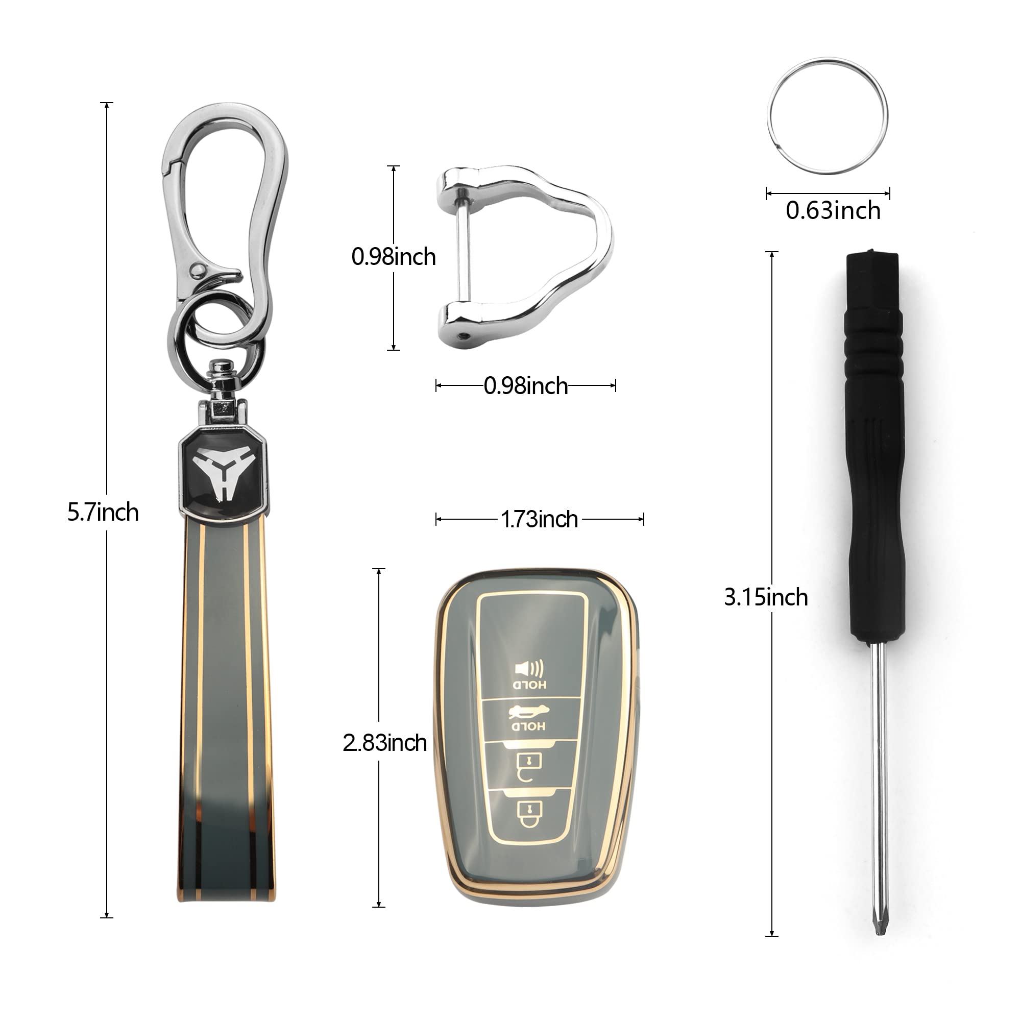 Fehlot For Toyota Key Covers,Soft TPU Protective Button Key Covers and Key Chains,Car Key Holder for Men & Women (Grey)
