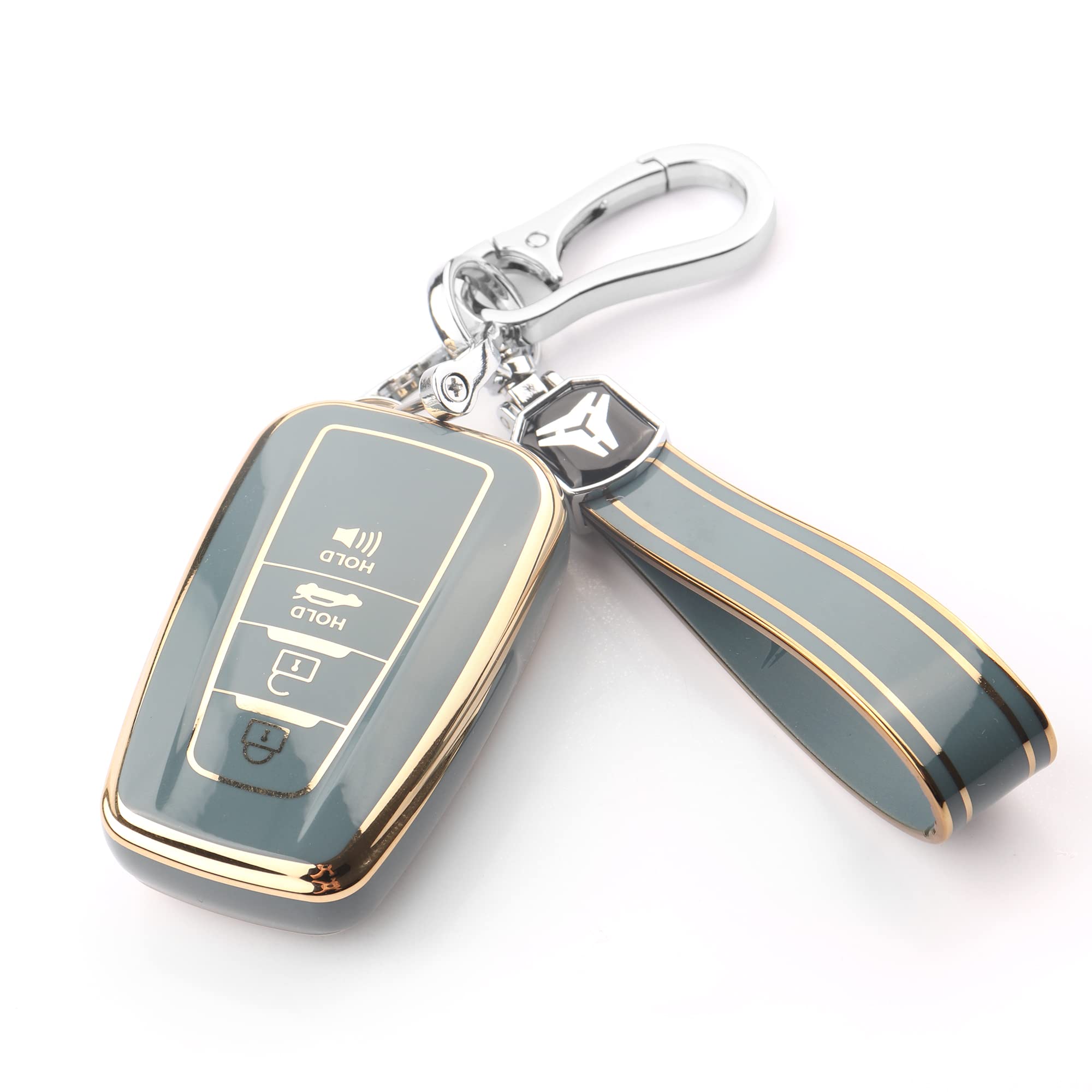 Fehlot For Toyota Key Covers,Soft TPU Protective Button Key Covers and Key Chains,Car Key Holder for Men & Women (Grey)