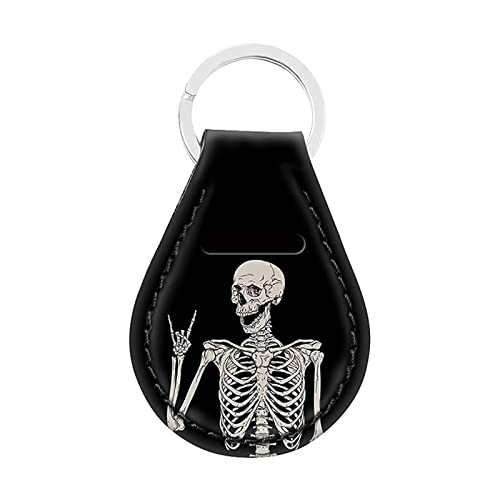 GIFTPUZZ Funny Skeleton Print Keychain Coin Holder Keychain with Metal Ring Lightweight Smart Key Chain Tag Black