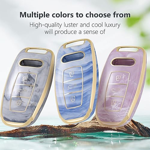 SWEETBOND Key Fob Cover with Keychain fit Audi A6L A6 A7 A8 Q7 Q8 E-Tron 2018-2022 A3 S3 S6 SQ7 RS6 S7 RS7 Smart Remote Control Protector white