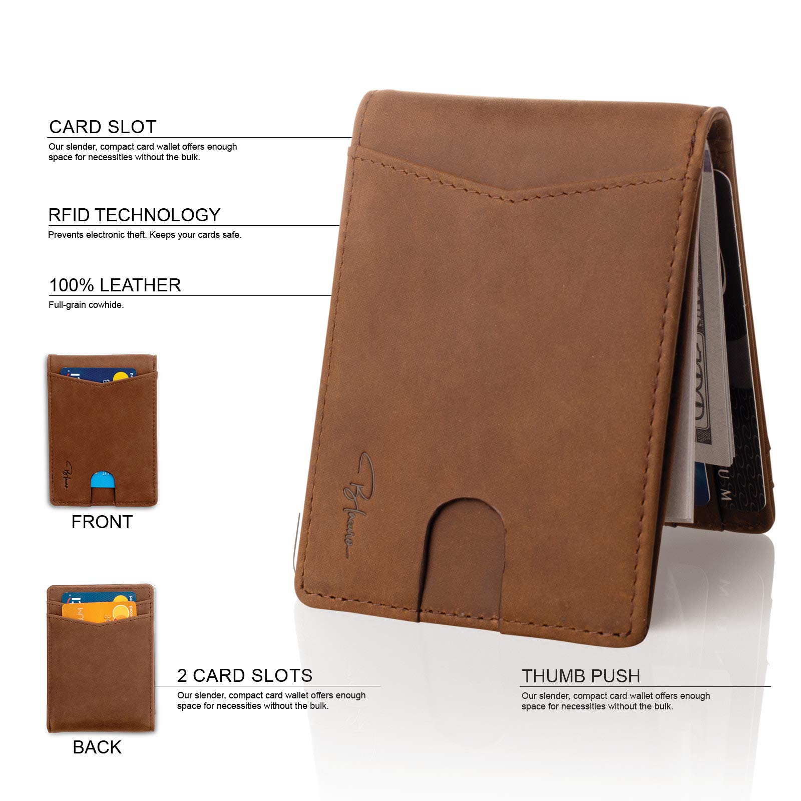 Blacaro - Fotenza Classic Leather Bifold Wallet for Men With ID Window - RFID Blocking - Keychain - Smart Design - Gift Box Wallet (Saddle)