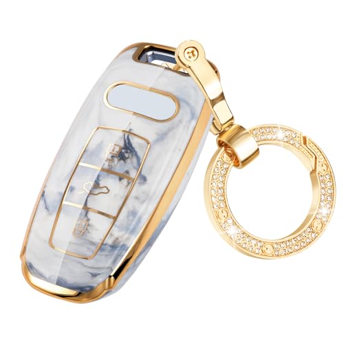SWEETBOND Key Fob Cover with Keychain fit Audi A6L A6 A7 A8 Q7 Q8 E-Tron 2018-2022 A3 S3 S6 SQ7 RS6 S7 RS7 Smart Remote Control Protector white
