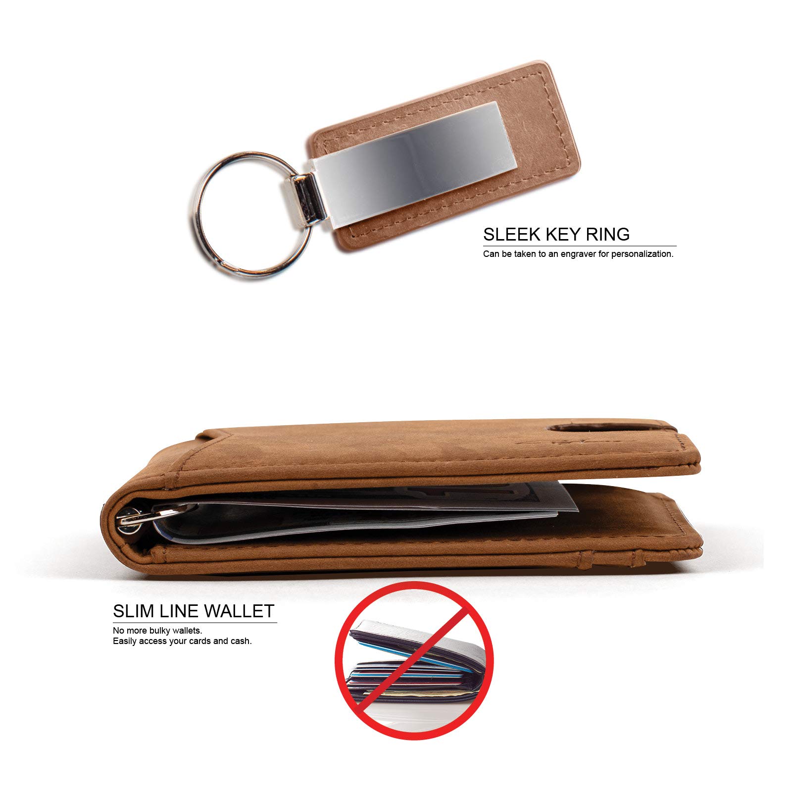 Blacaro - Fotenza Classic Leather Bifold Wallet for Men With ID Window - RFID Blocking - Keychain - Smart Design - Gift Box Wallet (Saddle)