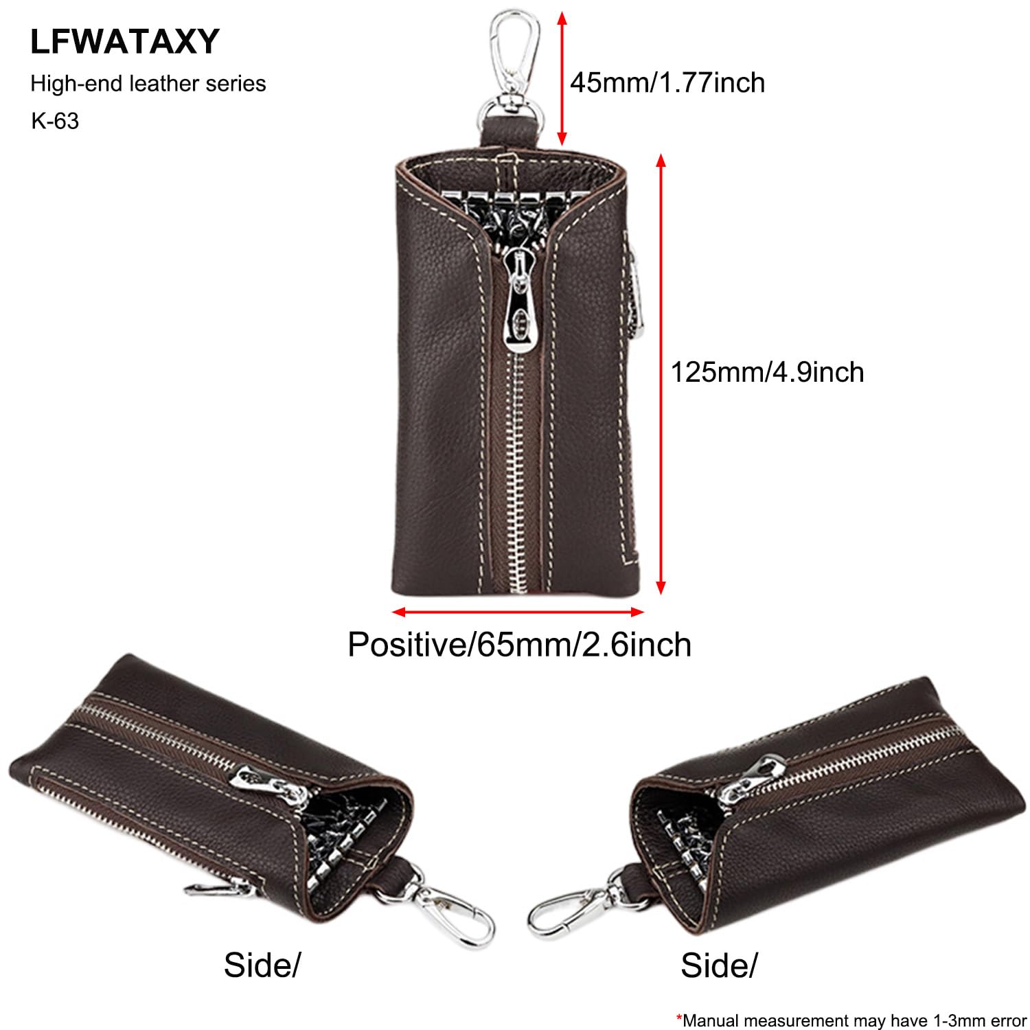 LFWATAXY Genuine Leather Key Holder Case - 6 Hooks with Coin Layer - Key Fob Cover - Ridge Key Holder - Leather Car Keychain