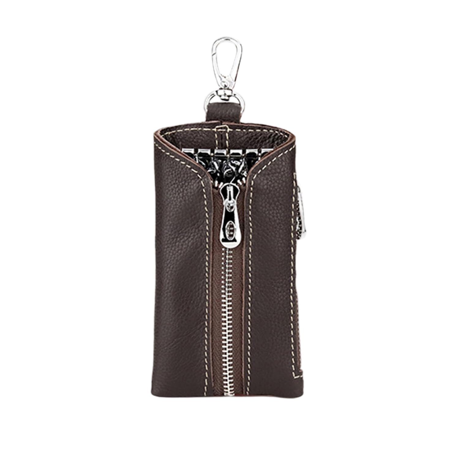 LFWATAXY Genuine Leather Key Holder Case - 6 Hooks with Coin Layer - Key Fob Cover - Ridge Key Holder - Leather Car Keychain