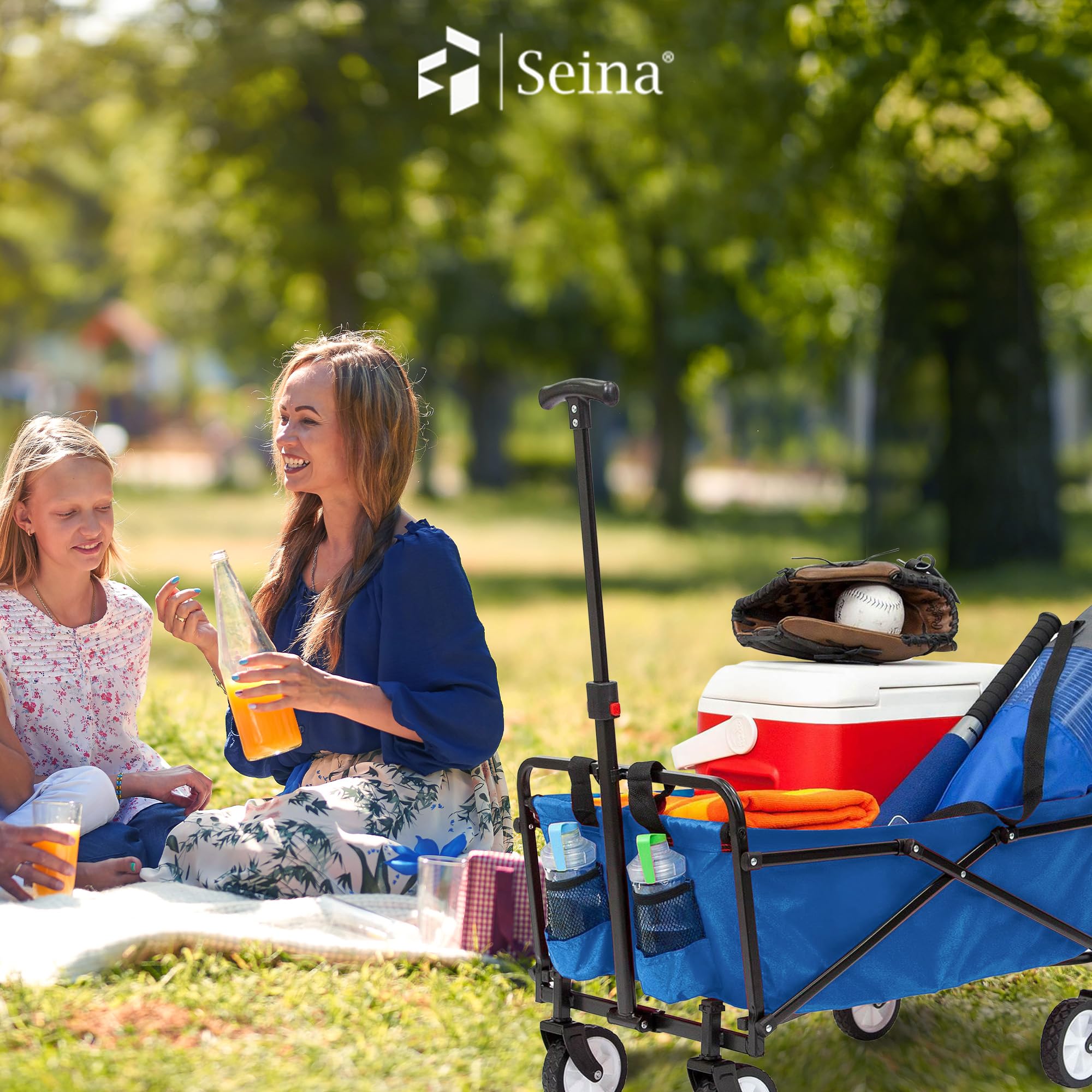 Seina Heavy Duty Steel Compact Collapsible Folding Outdoor Portable Utility Cart Wagon w/All Terrain Rubber Wheels and 150 Pound Capacity, Black/Grey