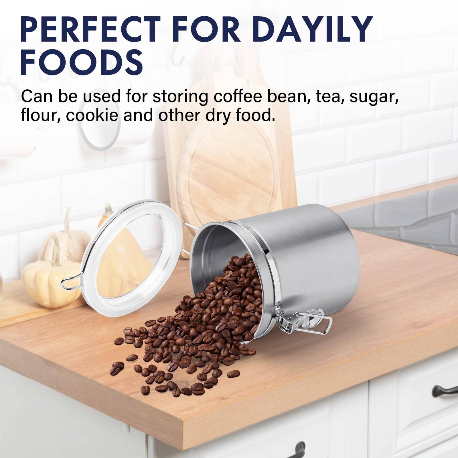 ENLOY 4-Piece Stainless Steel Airtight Food Storage Canister Set with Clear Lid, Canister Sets for Kitchen Counter for Sugar, Flour, Tea, Candy, Cookie, Spice, 28/32/38/65 oz