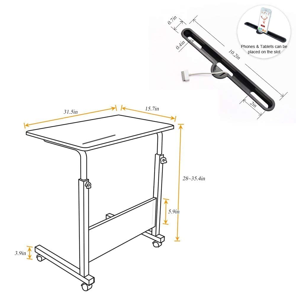 SogesPower 31.5 inches Mobile Laptop Desk with Slot Adjustable Side Table Computer Stand for Bed Sofa, Black