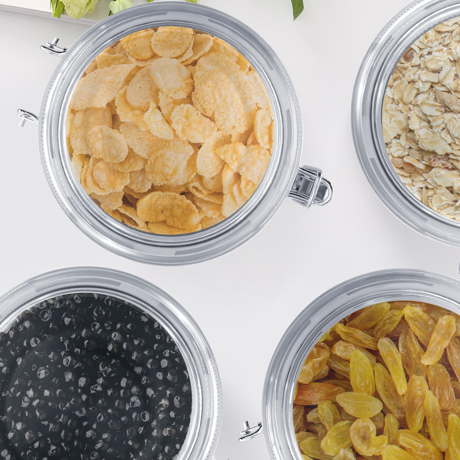 ENLOY 4-Piece Stainless Steel Airtight Food Storage Canister Set with Clear Lid, Canister Sets for Kitchen Counter for Sugar, Flour, Tea, Candy, Cookie, Spice, 28/32/38/65 oz