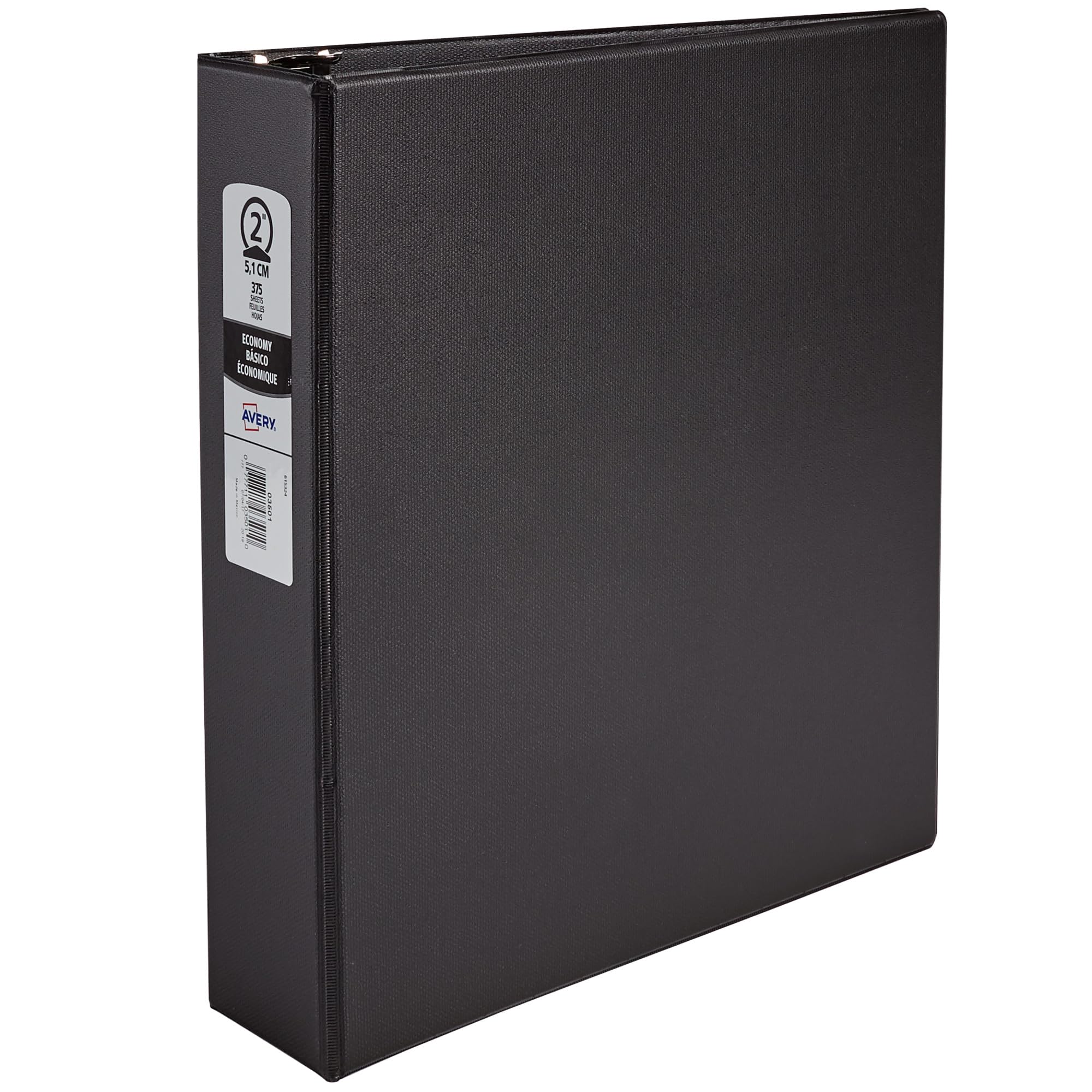 Avery Economy 3 Ring Binder, 2" Round Rings, 1 Black Binder (03501)