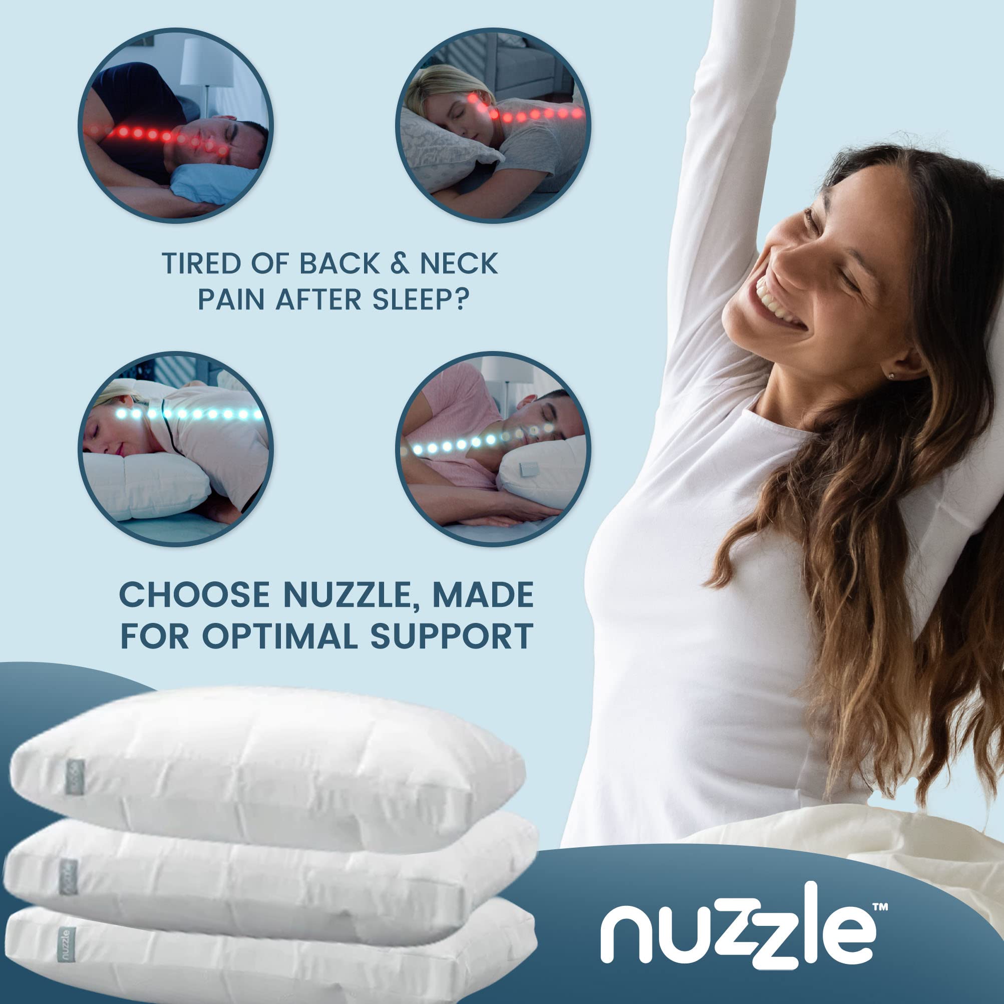 Nuzzle AS-SEEN-ON-TV Bed Pillow for Sleeping - Ultra Cool and Comfortable - Two Adjustable Inner Layers for Comforting Support - Perfect for Side, Back, and Stomach Sleepers - 100% Machine Washable