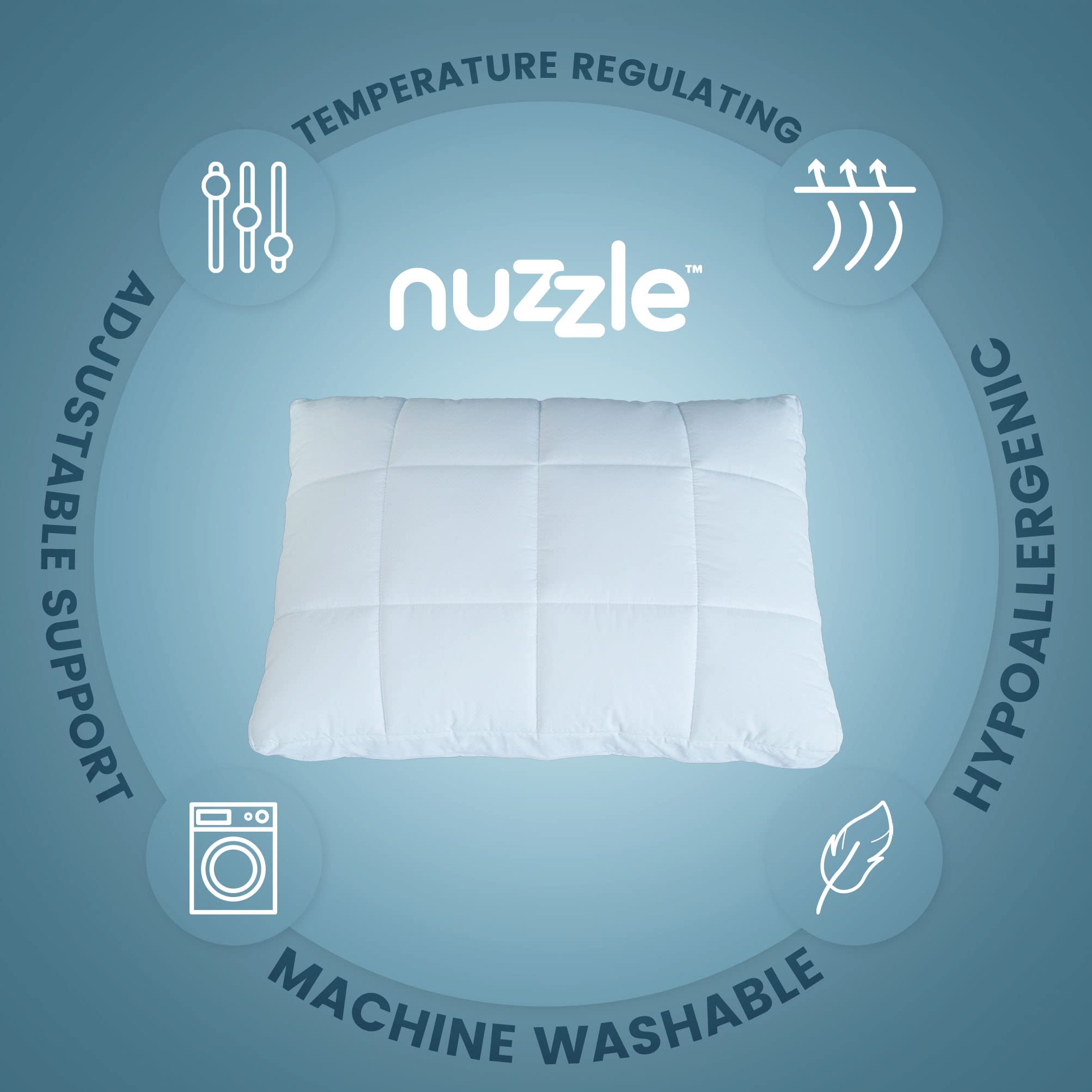 Nuzzle AS-SEEN-ON-TV Bed Pillow for Sleeping - Ultra Cool and Comfortable - Two Adjustable Inner Layers for Comforting Support - Perfect for Side, Back, and Stomach Sleepers - 100% Machine Washable