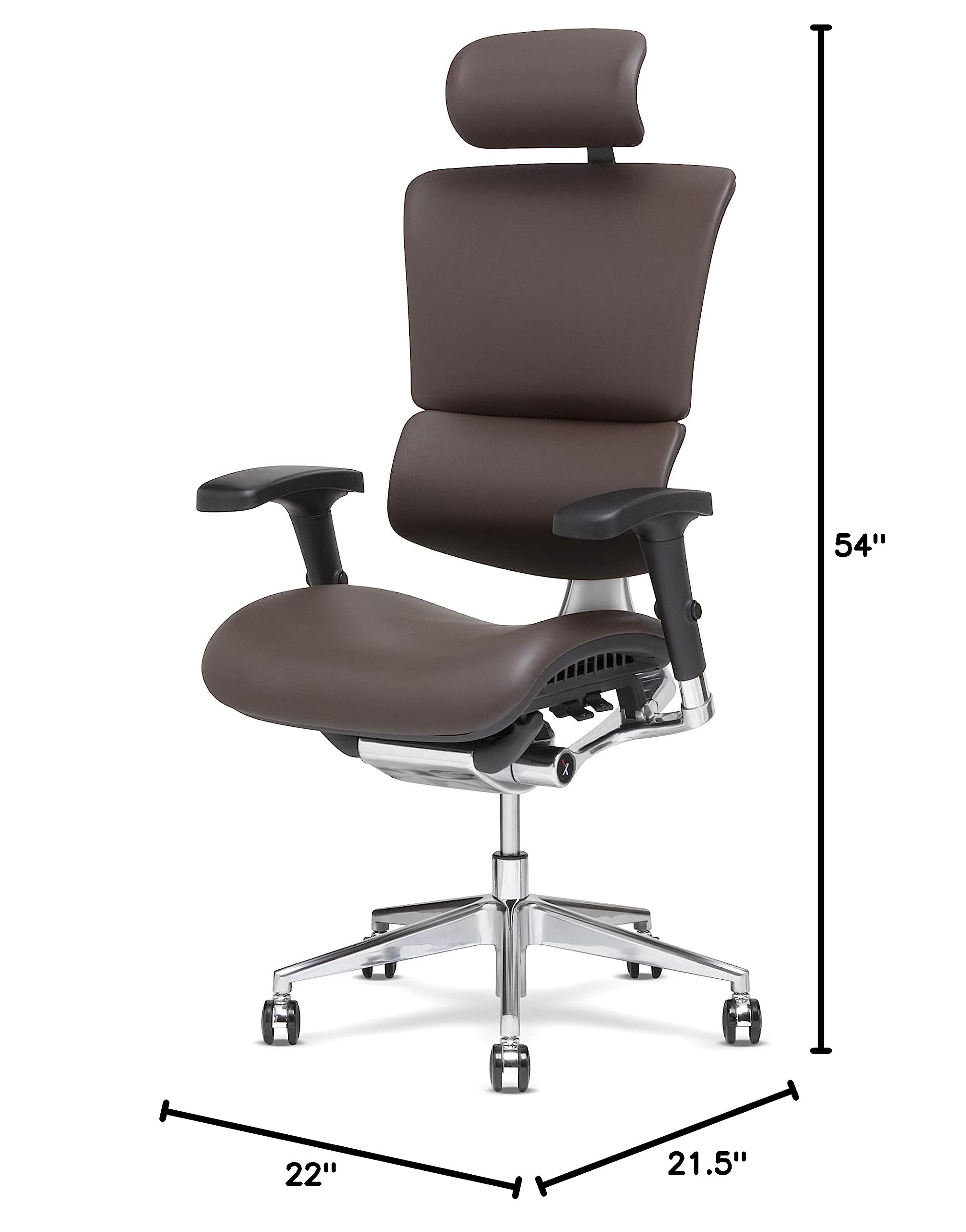 X-Chair X4 High End Executive Chair, Brown Leather with Headrest - Ergonomic Office Seat/Dynamic Variable Lumbar Support/Floating Recline/Stunning Aesthetic/Adjustable/Perfect for Office or Boardroom