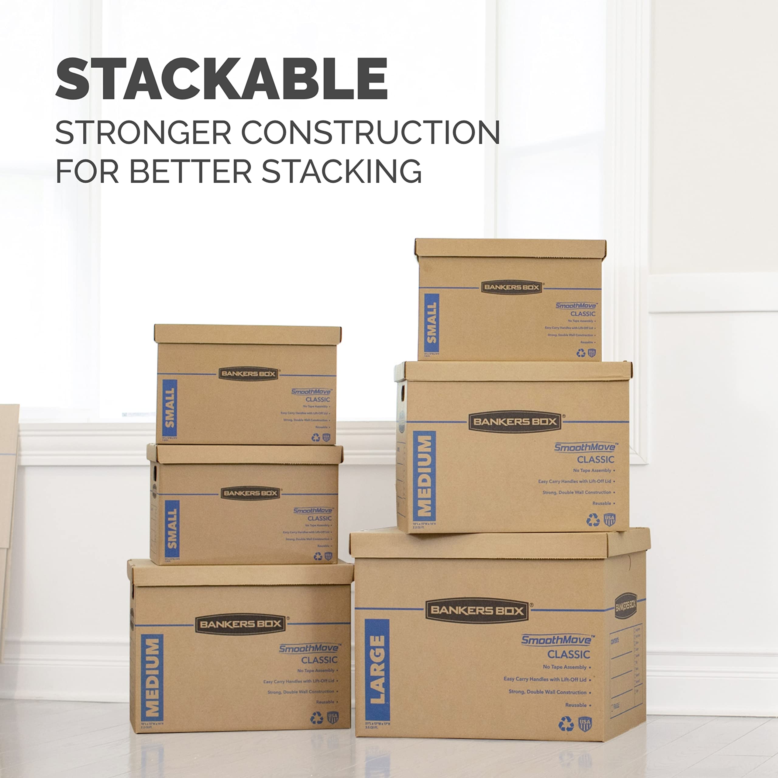 Bankers Box SmoothMove Classic Moving Boxes, Tape-Free Assembly, Small, 15 x 12 x 10 Inches, 10 Pack (7714203)