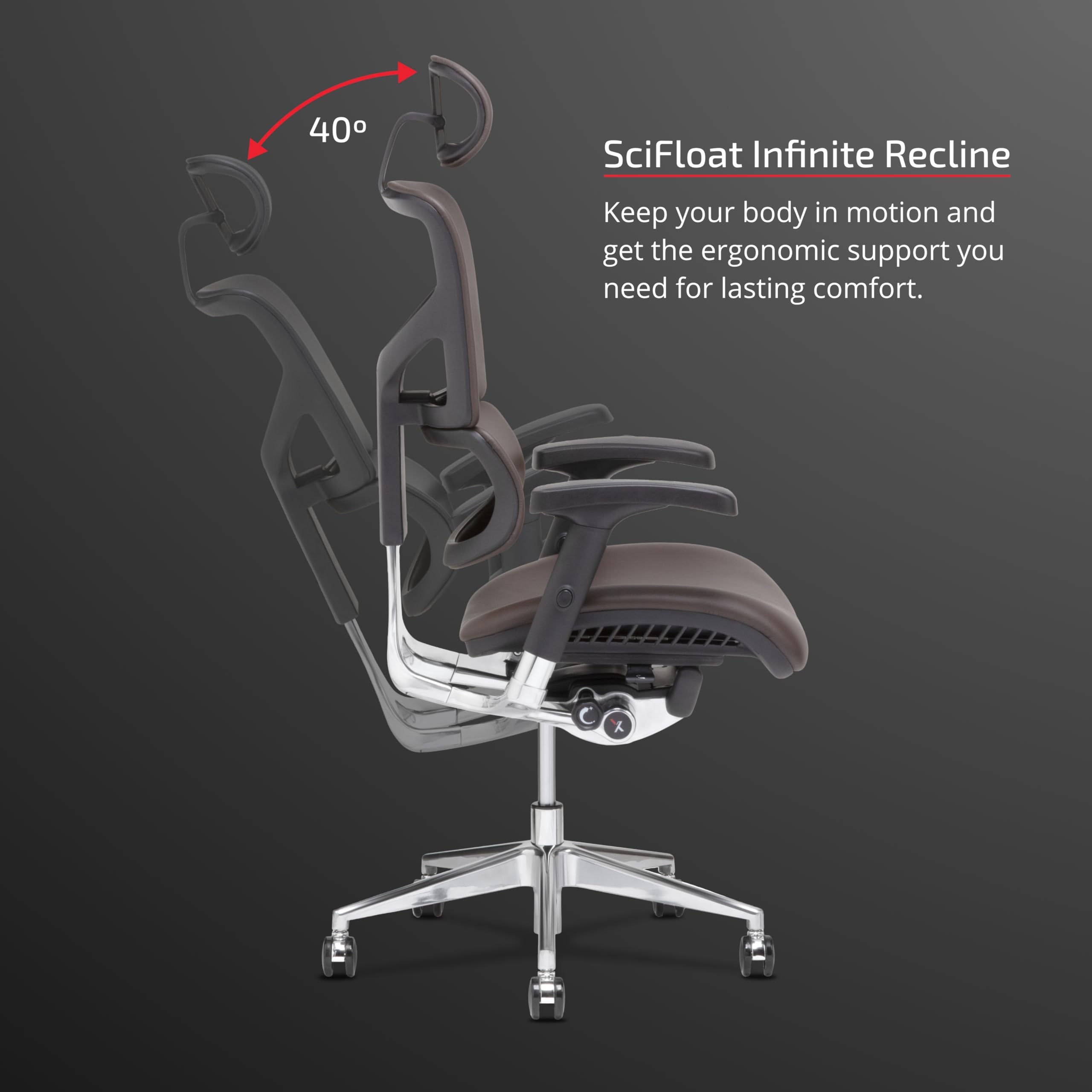 X-Chair X4 High End Executive Chair, Brown Leather with Headrest - Ergonomic Office Seat/Dynamic Variable Lumbar Support/Floating Recline/Stunning Aesthetic/Adjustable/Perfect for Office or Boardroom