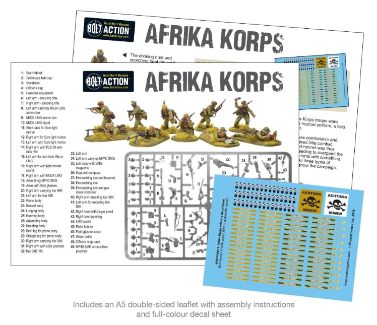 Bolt Action Afrika Korps German Grenadiers Western Desert 1:56 WWII Military Wargaming Plastic Model Kit