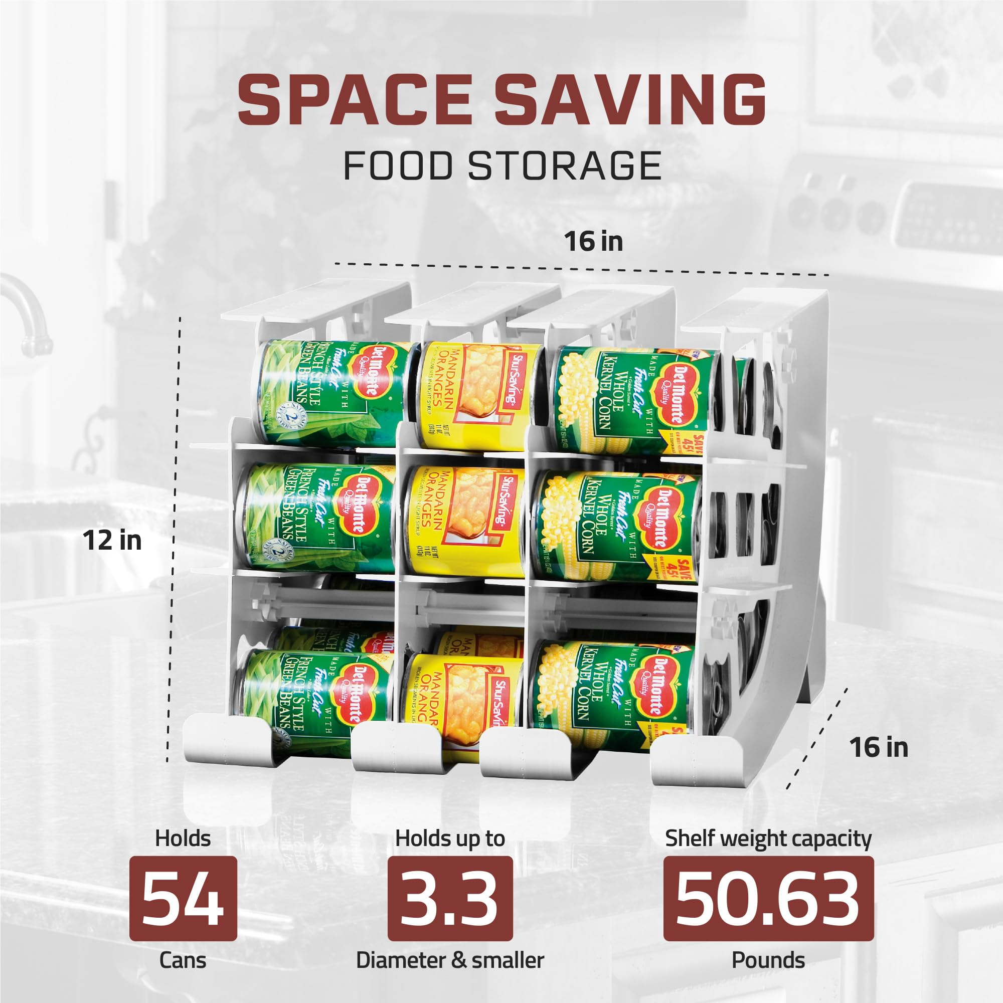 FIFO Can Tracker Stores 54 cans | Rotates First in First Out | Canned Goods Organizer for Cupboard, Pantry and Cabinet | Food Storage | Organize Your Kitchen | Made in USA