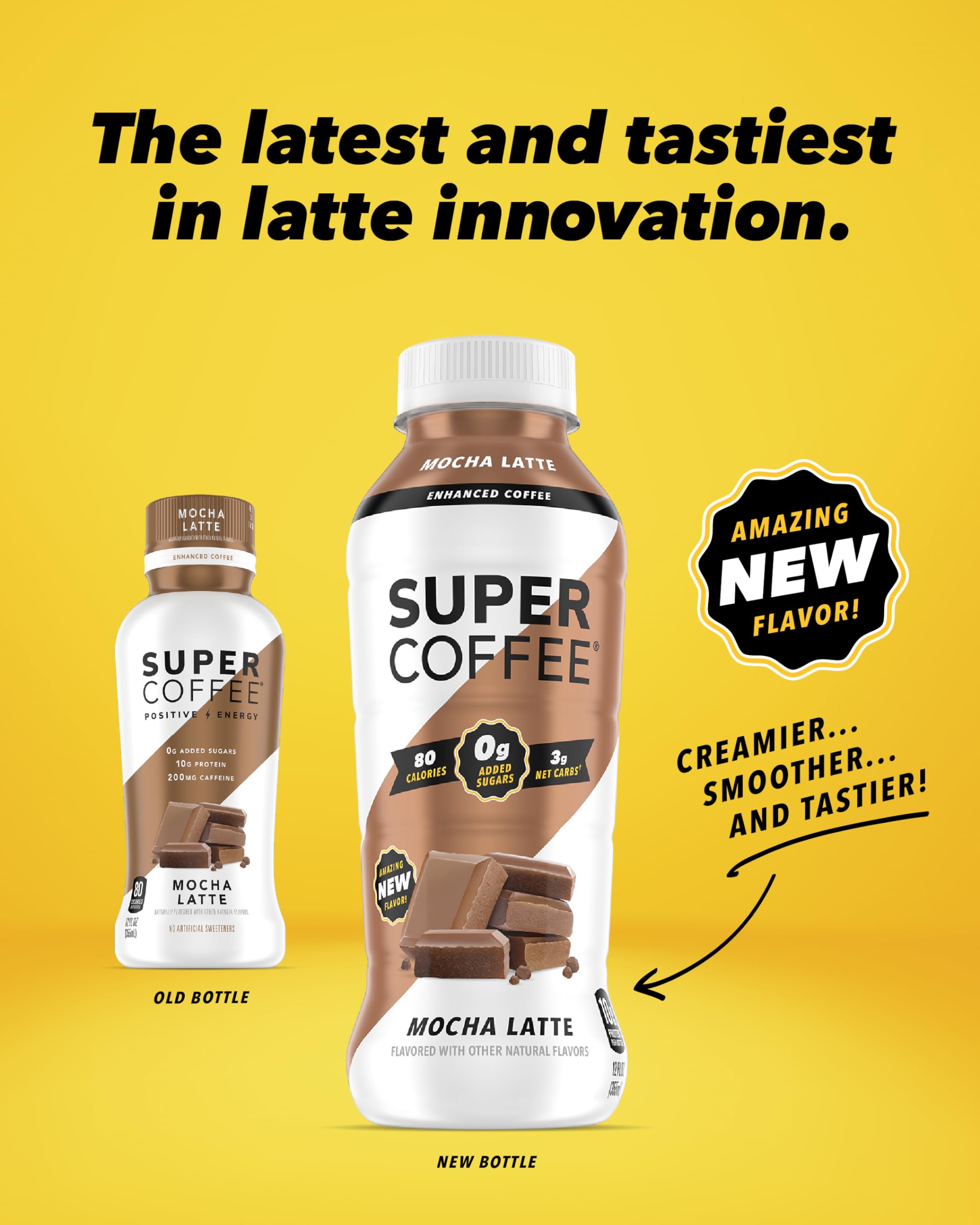Super Coffee, Iced Keto Coffee (0g Added Sugar, 10g Protein, 80 Calories) [Mocha Latte] 12 Fl Oz, 12 Pack | Iced Coffee, Protein Coffee, Coffee Drinks, Smart Coffee - SoyFree GlutenFree