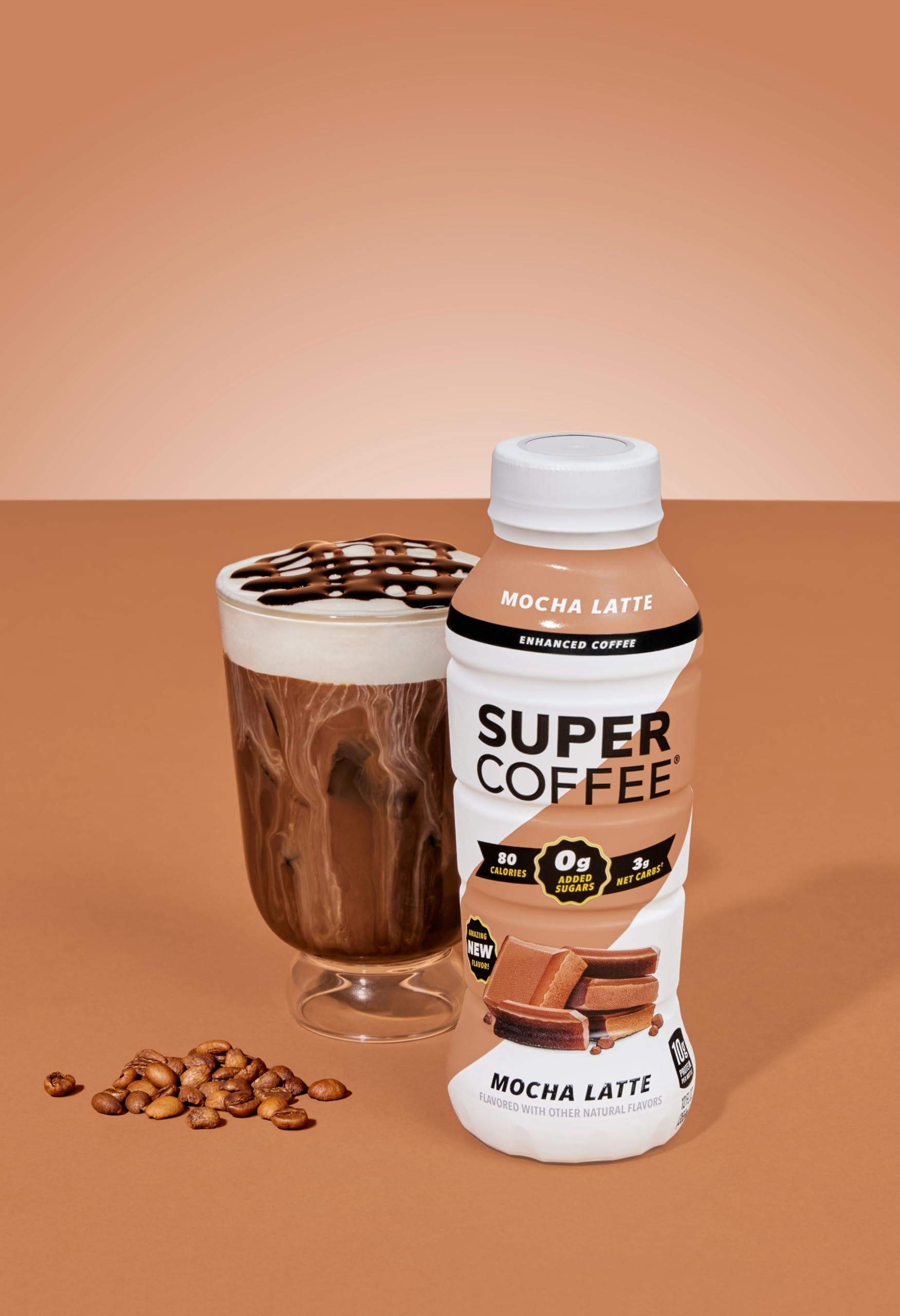 Super Coffee, Iced Keto Coffee (0g Added Sugar, 10g Protein, 80 Calories) [Mocha Latte] 12 Fl Oz, 12 Pack | Iced Coffee, Protein Coffee, Coffee Drinks, Smart Coffee - SoyFree GlutenFree