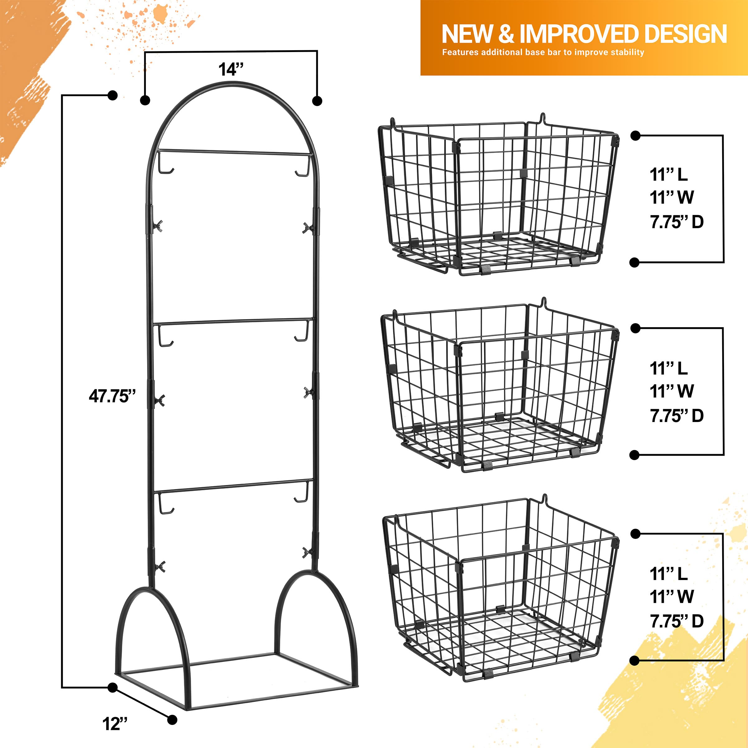 Sorbus 3-Tier Wire Market Basket Storage Stand for Fruit, Vegetables, Toiletries, Household Items, Stylish Tiered Serving Stand Baskets for Kitchen, Bathroom Organization (3 Tier)