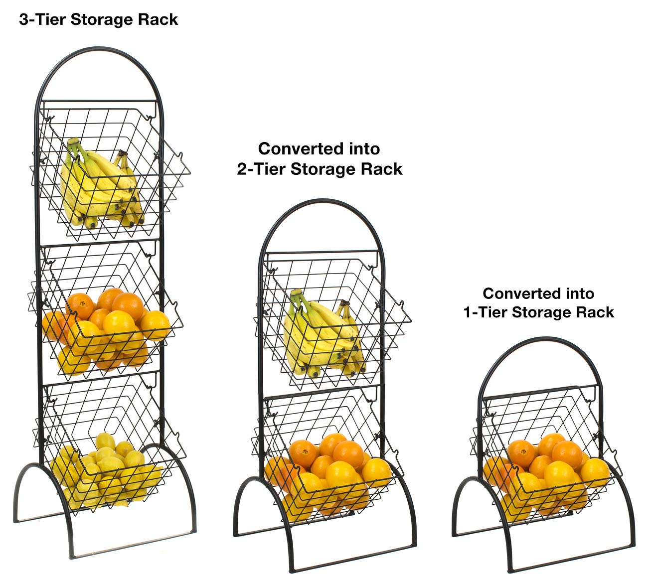 Sorbus 3-Tier Wire Market Basket Storage Stand for Fruit, Vegetables, Toiletries, Household Items, Stylish Tiered Serving Stand Baskets for Kitchen, Bathroom Organization (3 Tier)