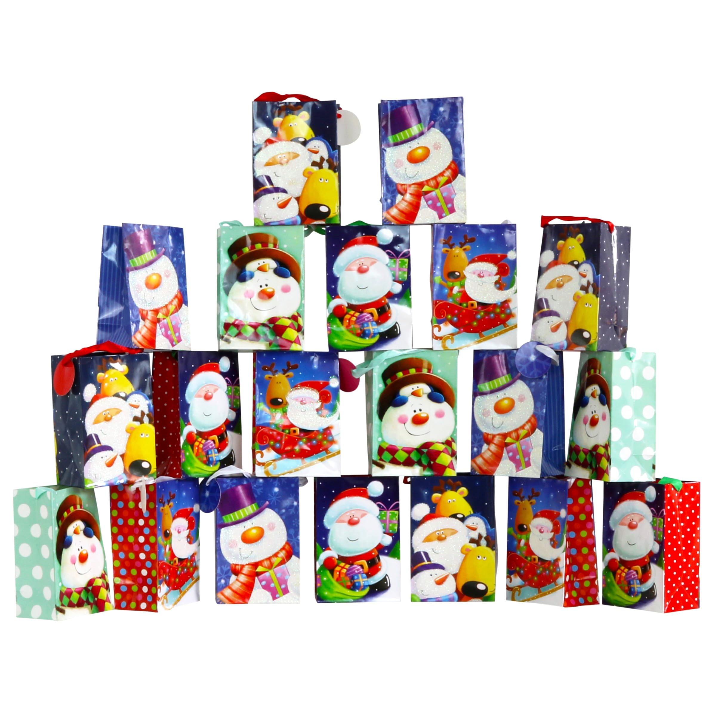 Iconikal Printed Christmas Design Gift Bags, Small, 20-Count