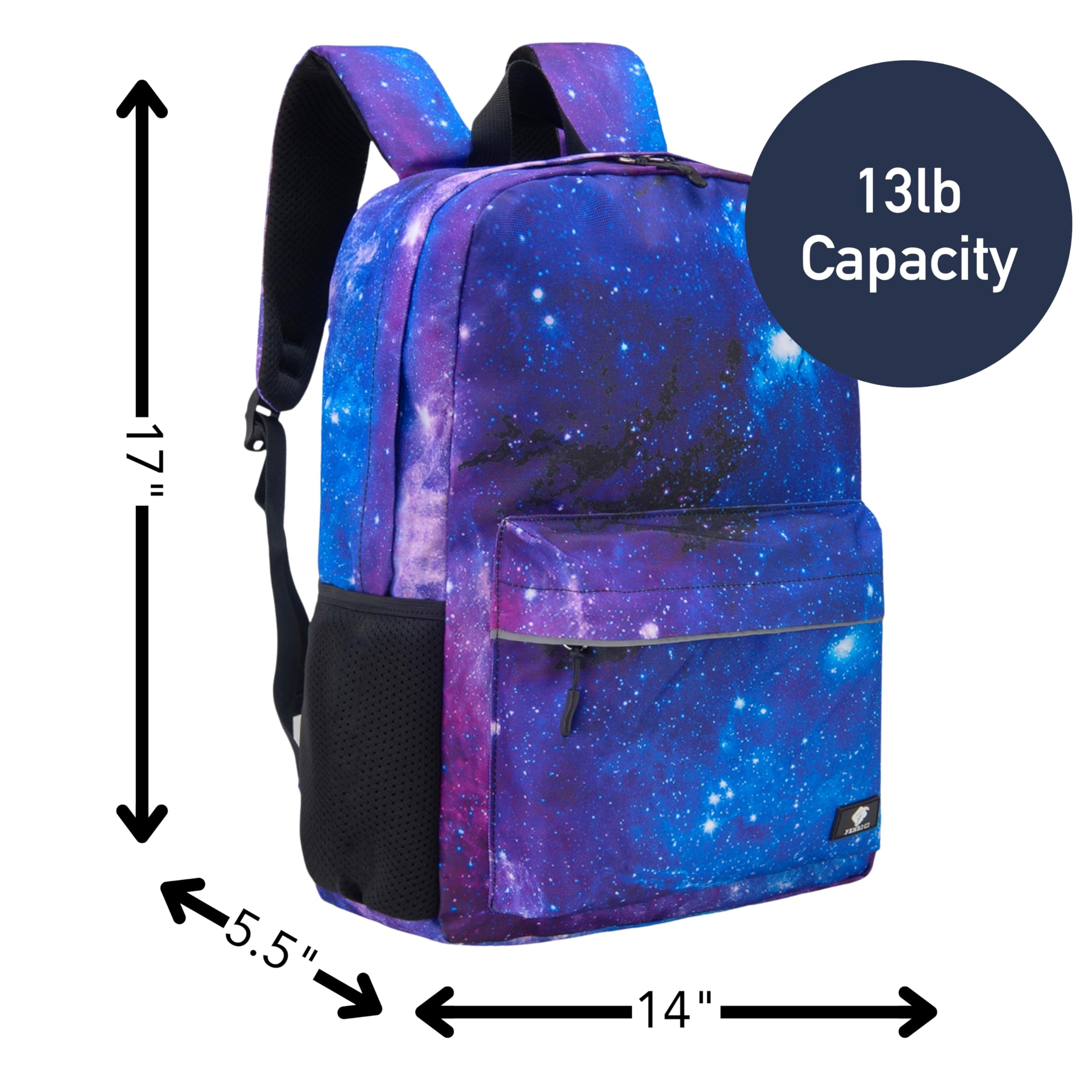 Fenrici Kids' Backpack with Lunch Box Gift Set for Boys and Girls, School Bag with Laptop Compartment and Insulated Lunch Bag, Galaxy Purple