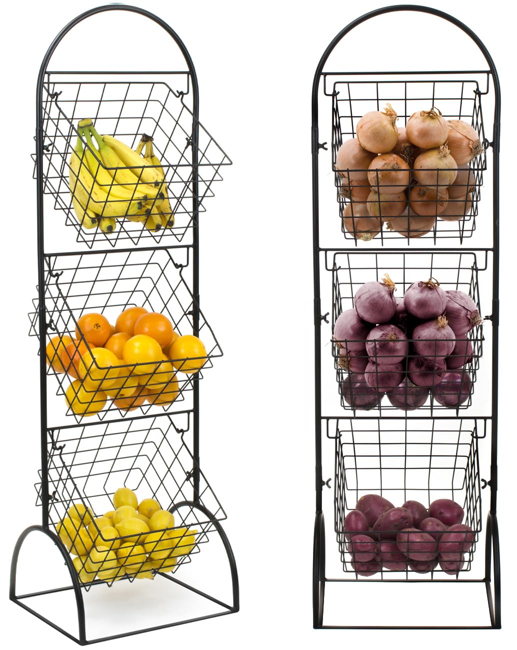 Sorbus 3-Tier Wire Market Basket Storage Stand for Fruit, Vegetables, Toiletries, Household Items, Stylish Tiered Serving Stand Baskets for Kitchen, Bathroom Organization (3 Tier)