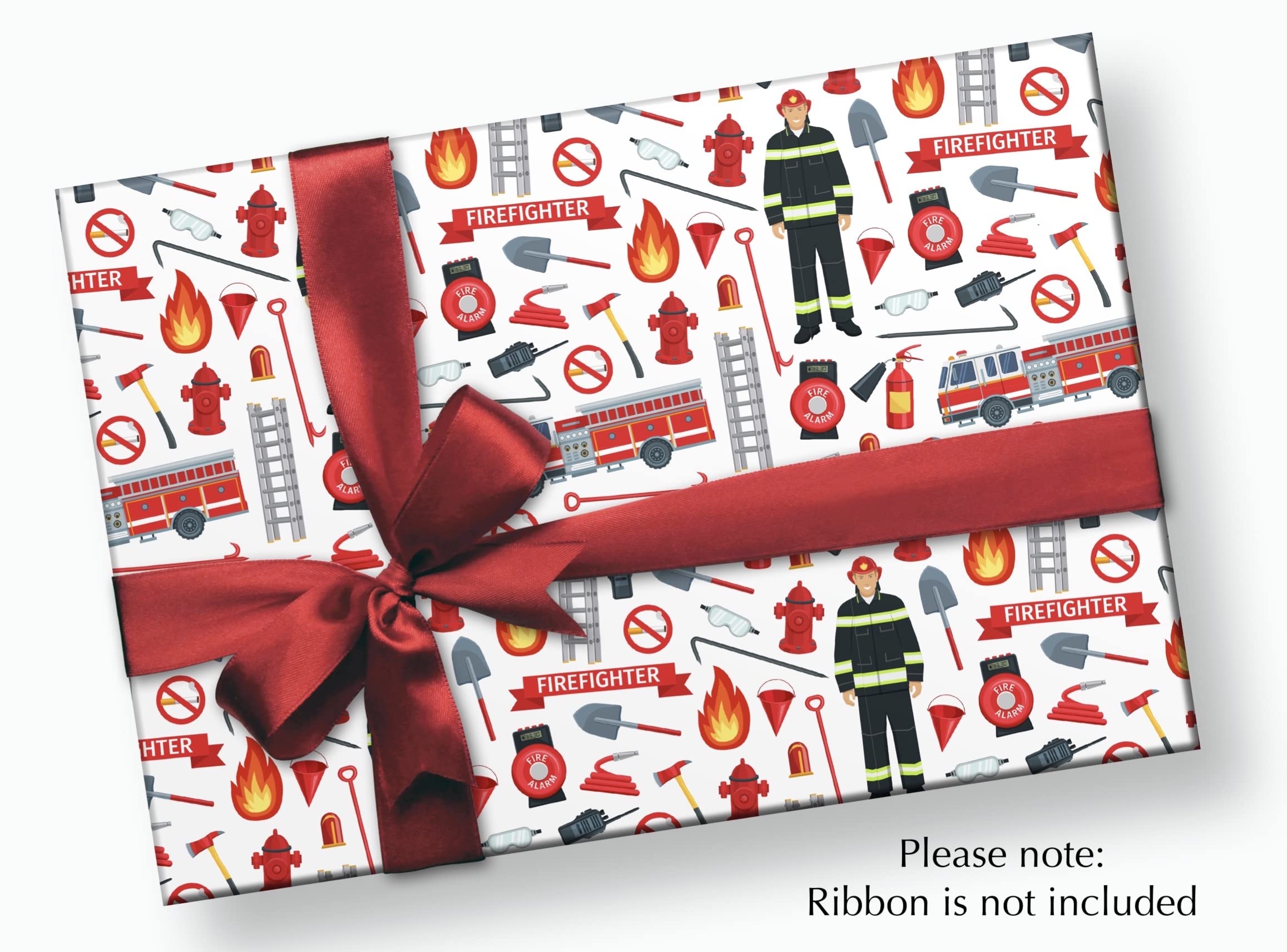 Firefighter Wrapping Paper Party Gift Wrap - Folded Flat 30 x 20 Inch - 3 Sheets