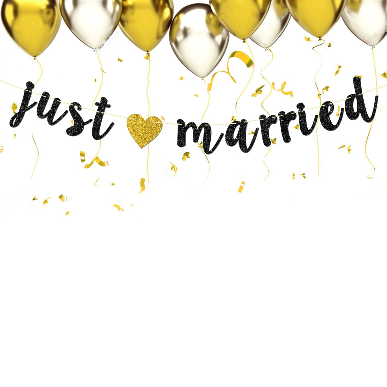 Black Glitter Just Married Banner - Just Married Sign - Wedding Banner - Bridal Shower / Bachelorette Party Decoration Supplies