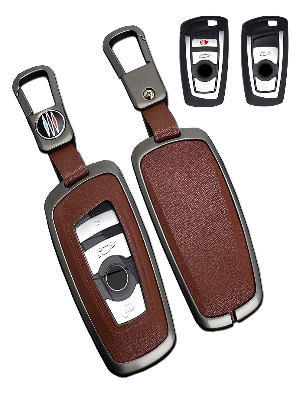 HUBEIVO for BMW Key Fob Cover Case Metal Shell Car Smart Keys Protect Keychain Compatible 1 3 4 5 6 7 Series X3 X4 M5 M6 GT3 GT5 (P-BWAqz-Brown)