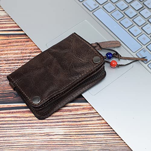Genuine Leather Keychain Key Case,MoreChioce Card Holder Wallet Cowhide Leather Smart Keychain Protector Cover Key Organizer Card Case with 6 Hooks and Zipper,Coffee Color