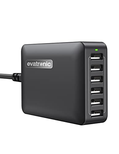 USB Charger Block, Evatronic 60W 12A 6-Port USB Charging Station Desktop USB Charging Hub with Multiple Port Compatible with iPhone 14 13 12 Pro Max Mini 11 X SE iPad Pro Air Galaxy S21 Tablet Black