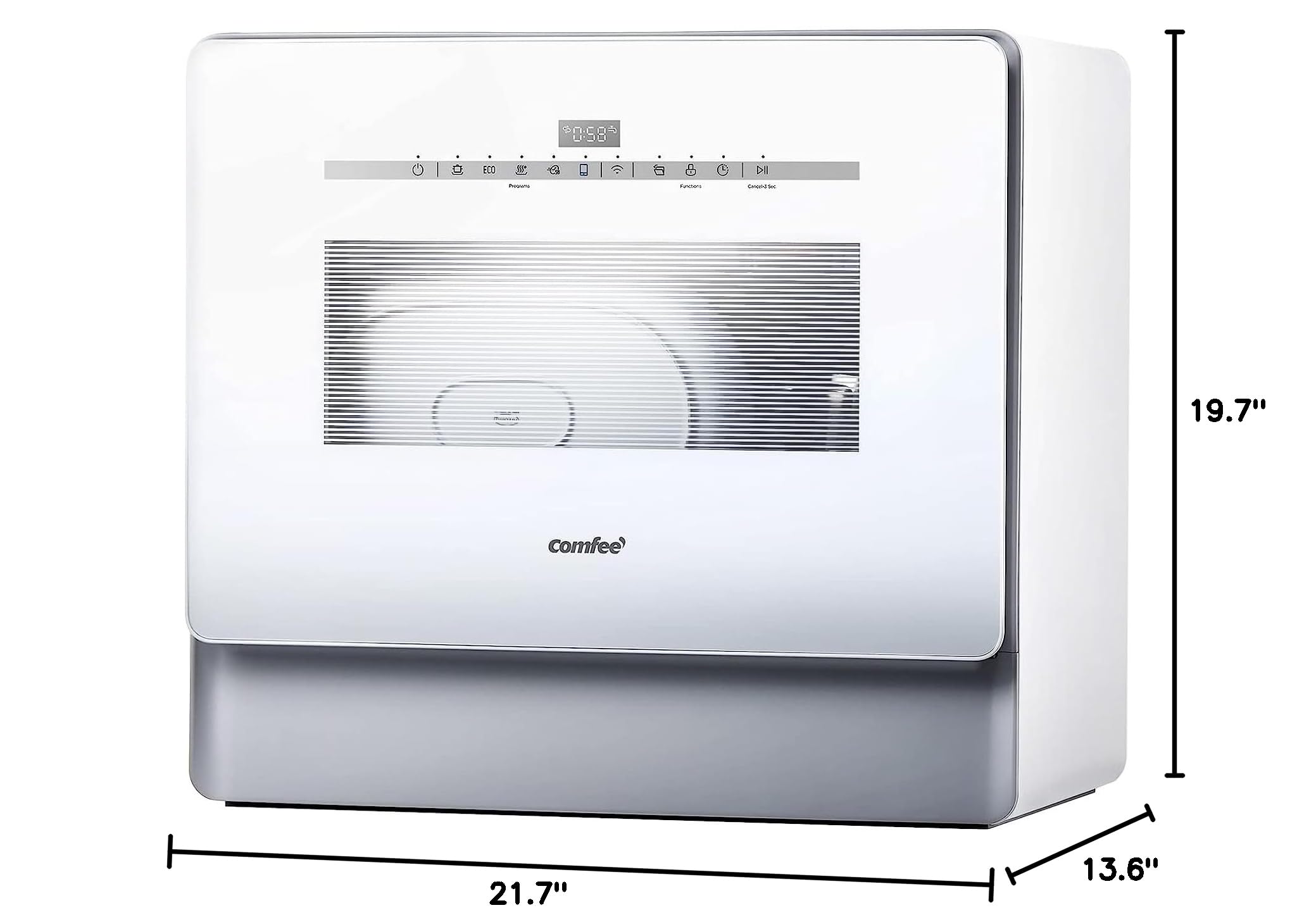 COMFEE' Portable Dishwasher, Countertop Dishwasher with 3 Place Settings, Mini Dishwasher with More Space Inside, 6 Programs, Auto-Open Drying, Touch Control, White
