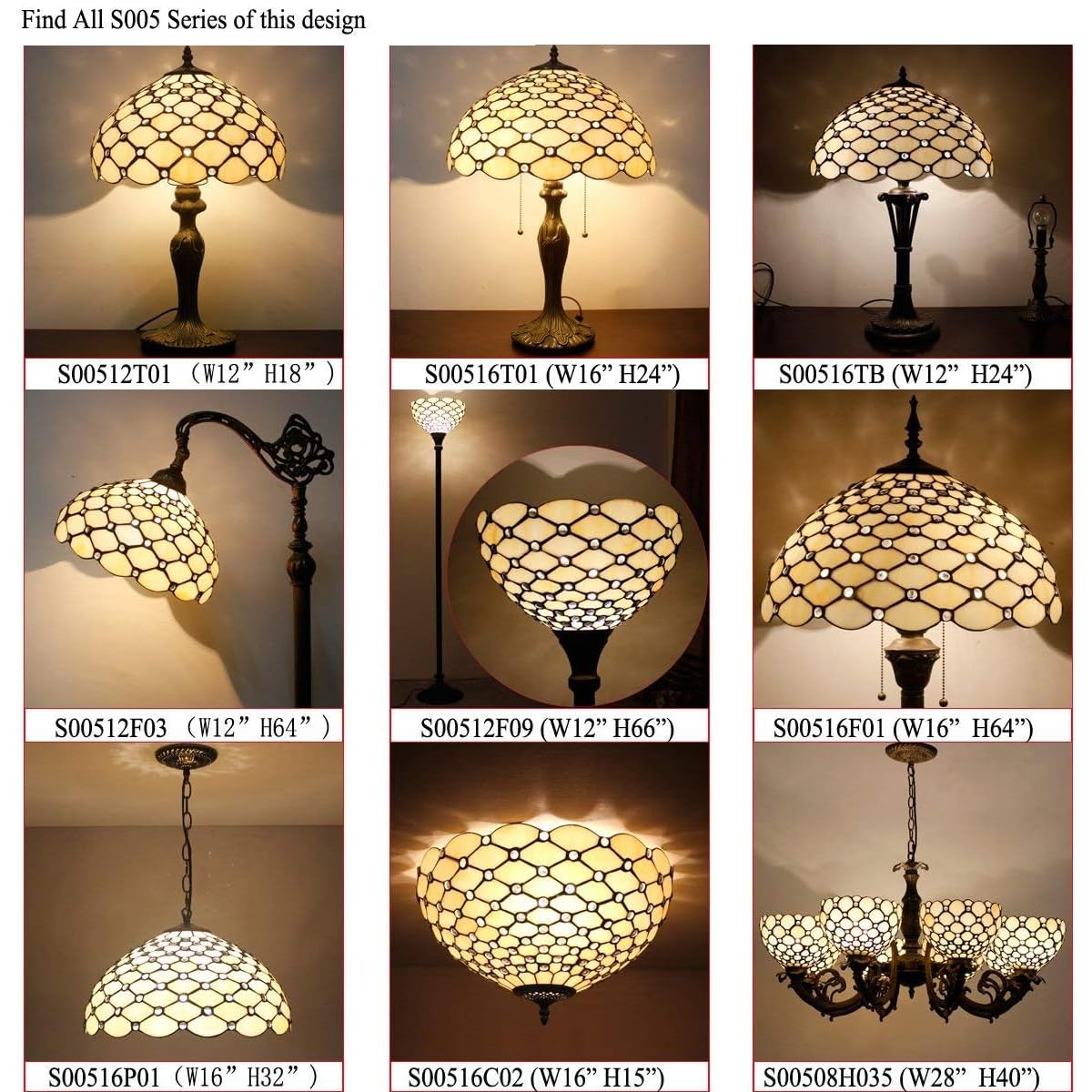 WERFACTORY Tiffany Floor Lamp Cream Amber Stained Glass Bead Arched Lamp 12X18X64 Inch Gooseneck Adjustable Corner Standing Reading Light Decor Bedroom Living Room S005 Series